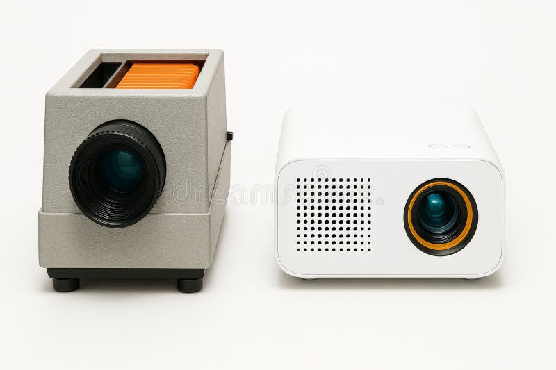 Old Slide Projector and Modern Digital Projector Comparison Stock ...