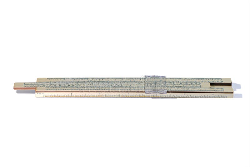 Old Slide Rule Isolated on White Background. Vintage Logarithmic Ruler ...