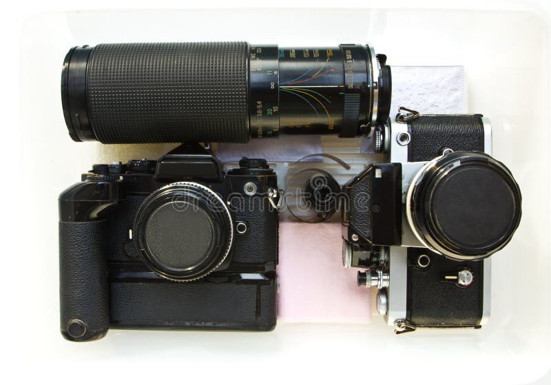 Old slr film cameras. stock photo. Image of color, point - 22575638