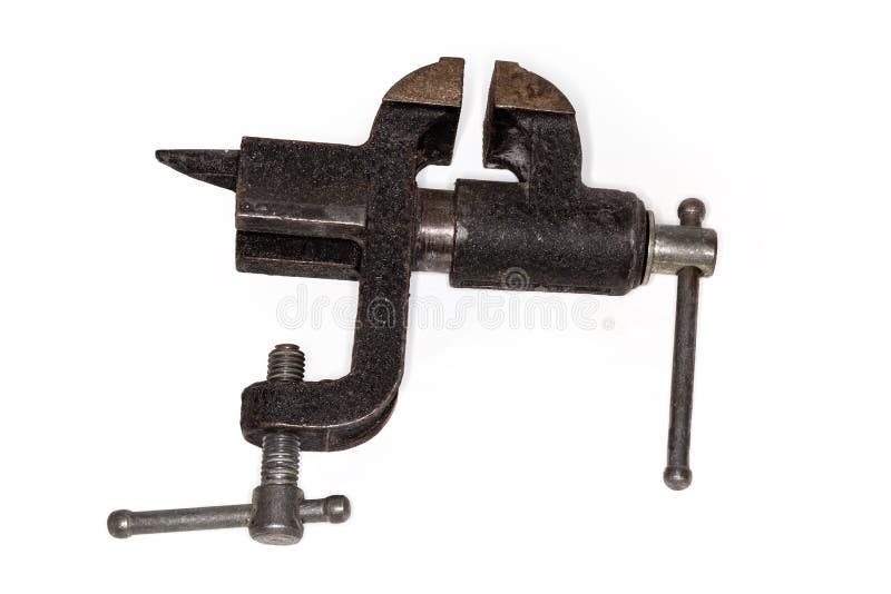 Old Small Table Vise with Clamp on a White Background Stock Image ...