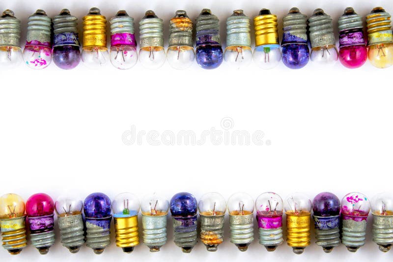 Old Small Colored Light Bulbs on a White Background Stock Photo - Image ...