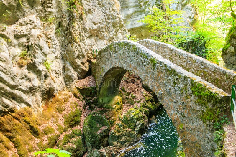 Old Small Stone Bridge Over River at Gorges De L Areuse, Switzerland ...