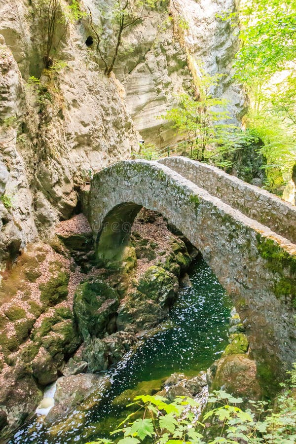 Old Small Stone Bridge Over River at Gorges De L Areuse, Switzerland ...