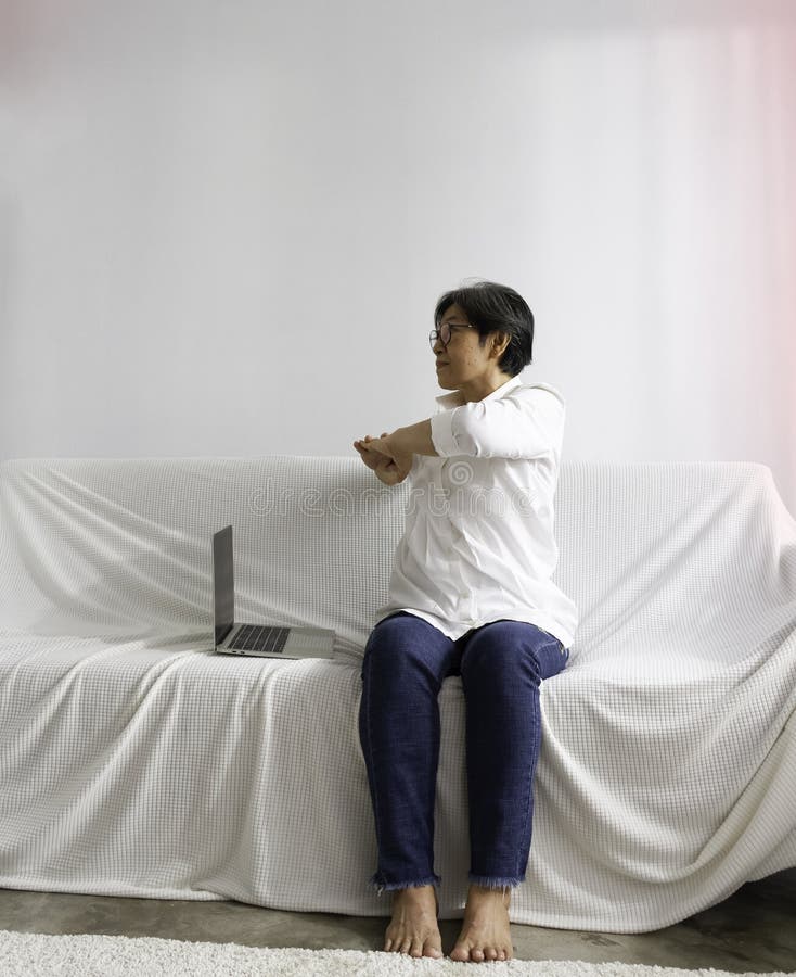 Old Smart Lady Doing Activity for Relax Time at Living Room Stock Image ...