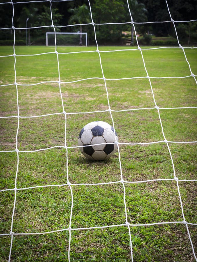Old Soccer Ball in Old Goal Net Stock Image - Image of victory, green ...