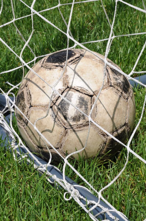 Old Soccer Ball in the Goal Net Stock Image - Image of competition ...