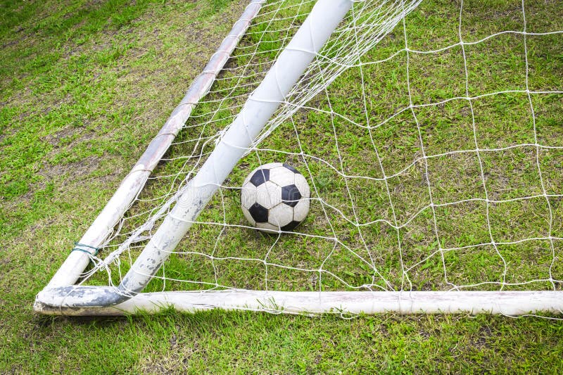 Old Soccer Ball in Old Goal Net Stock Image - Image of victory, green ...