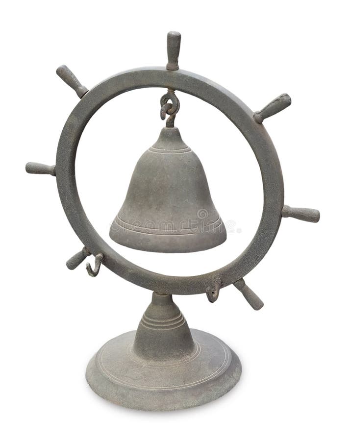 Old Solid Brass Ship Wheel Bell on White Background Stock Photo - Image ...