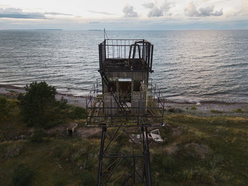 An Old Soviet Border Tower in Neeme Against a Cloudy Sky. Drone View ...