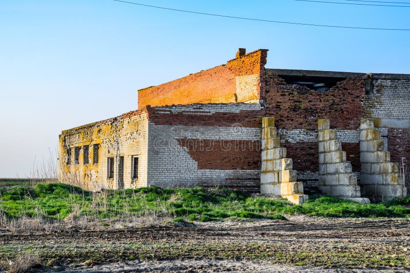 Old Soviet Brick Abandoned Building. Collapsing Brick Construction ...