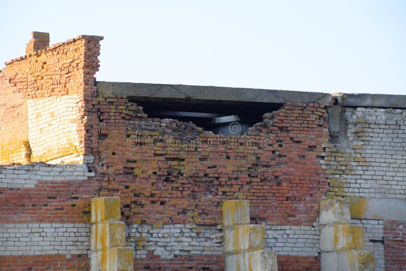 Old Soviet Brick Abandoned Building. Collapsing Brick Construction ...