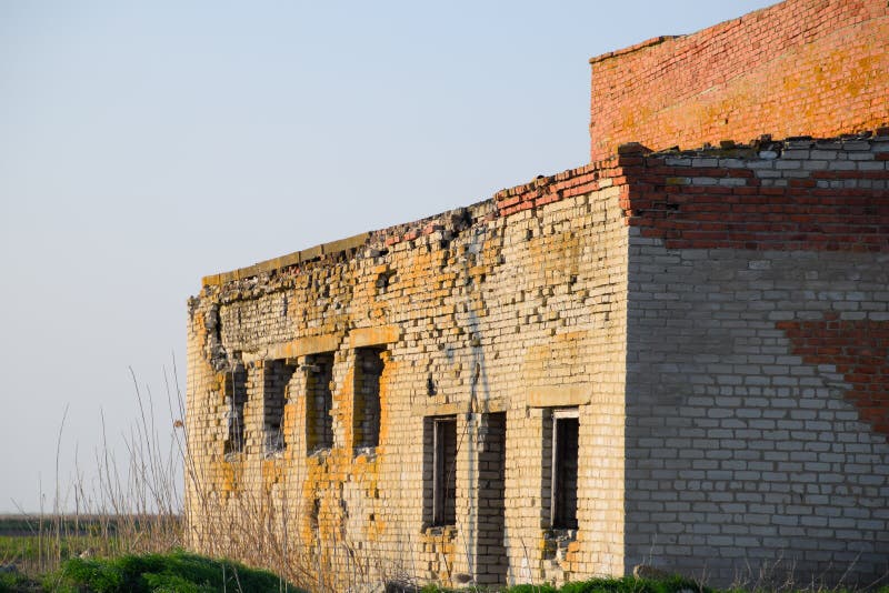 Old Soviet Brick Abandoned Building. Collapsing Brick Construction ...