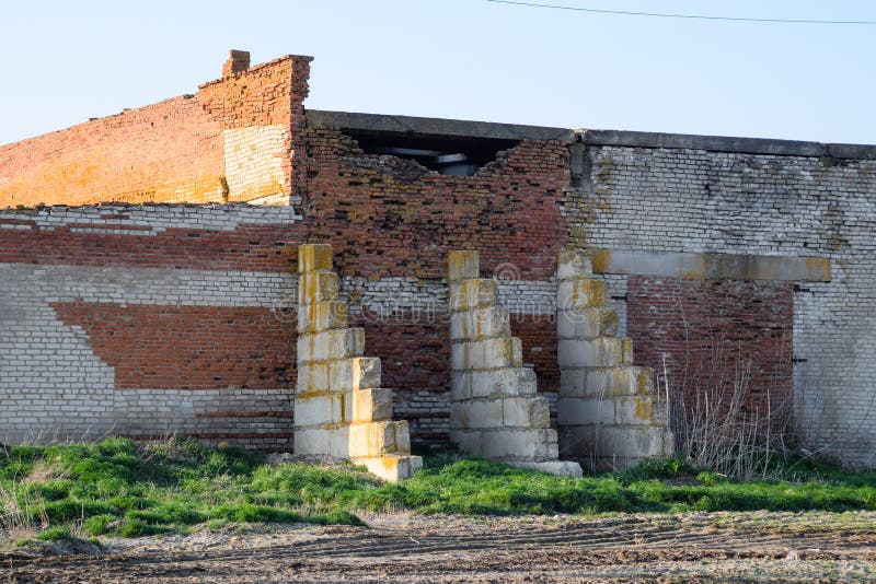 Old Soviet Brick Abandoned Building. Collapsing Brick Construction ...