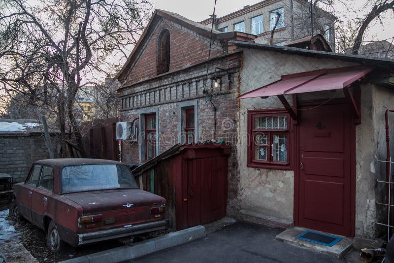 Old Soviet Car and Small House Where Small Man Lives Stock Photo ...