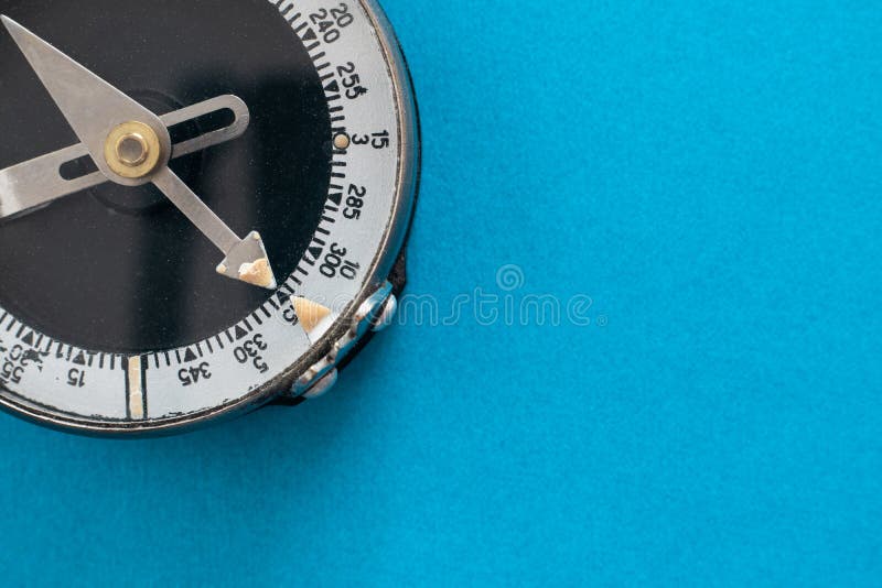 Old Soviet Compass Close-up on a Blue Background Top View Stock Photo ...