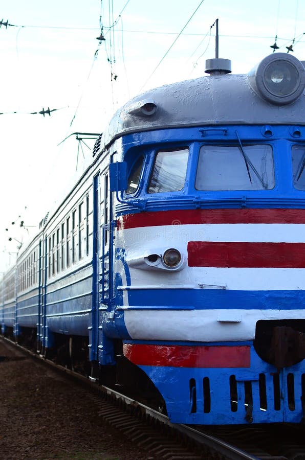 Old Soviet Electric Train with Outdated Design Moving by Rail Stock ...