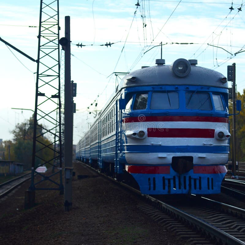 Old Soviet Electric Train with Outdated Design Moving by Rail Stock ...