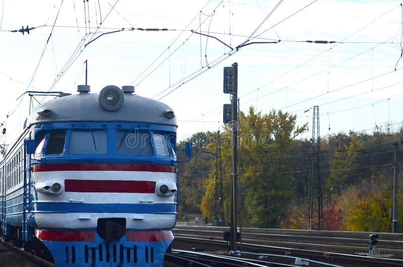 Old Soviet Electric Train with Outdated Design Moving by Rail Stock ...