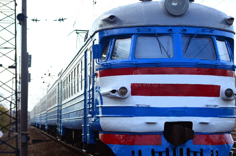 Old Soviet Electric Train with Outdated Design Moving by Rail Stock ...
