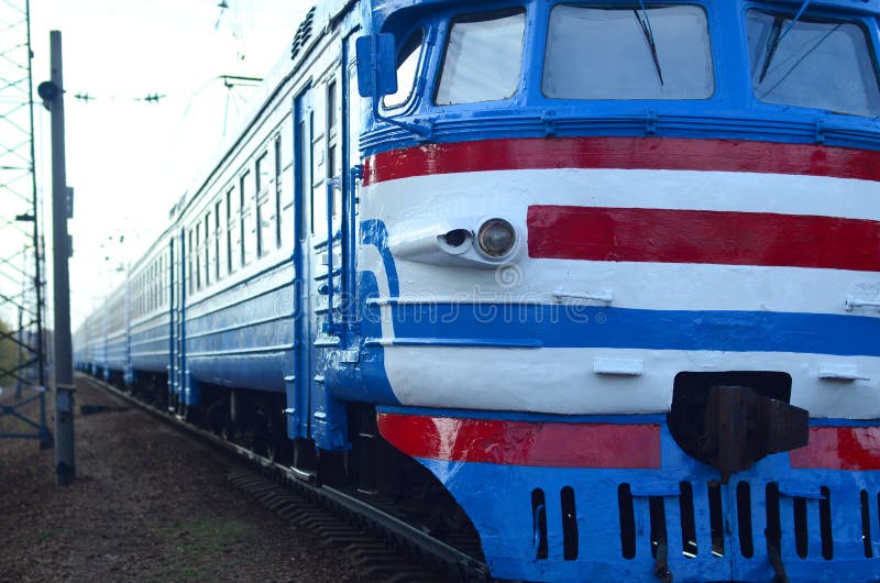 Old Soviet Electric Train with Outdated Design Moving by Rail Stock ...