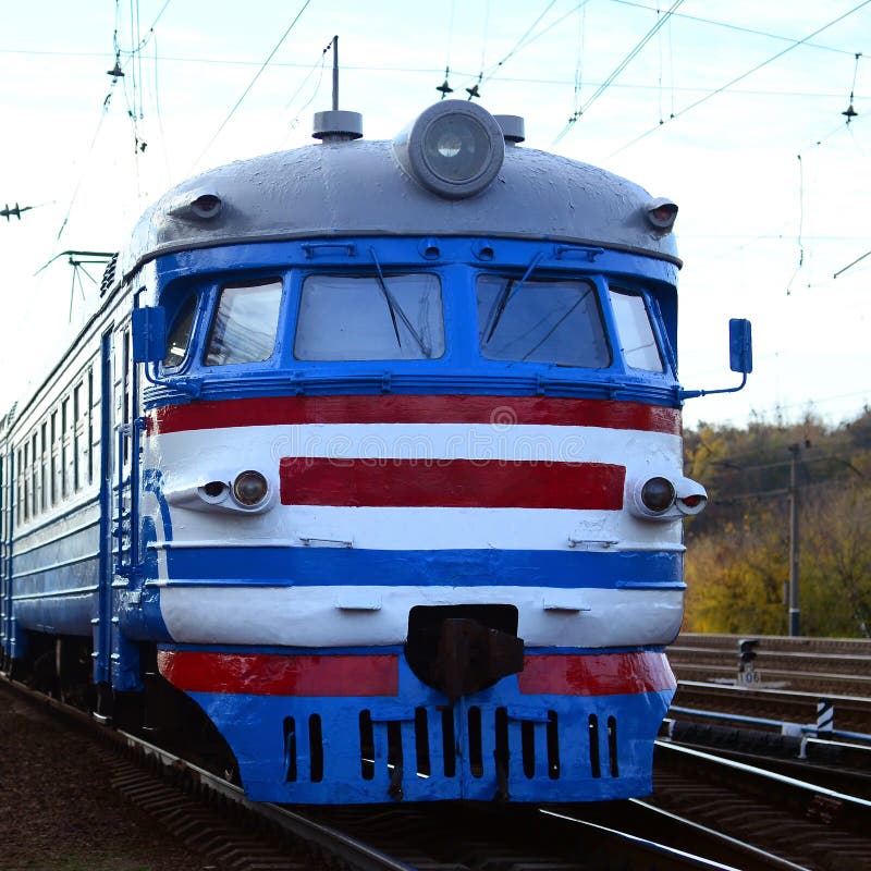 Old Soviet Electric Train with Outdated Design Moving by Rail Stock ...