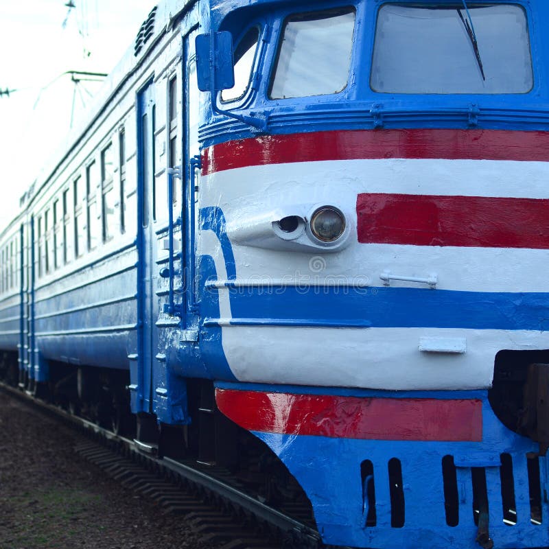 Old Soviet Electric Train with Outdated Design Moving by Rail Stock ...