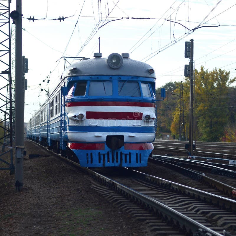 Old Soviet Electric Train with Outdated Design Moving by Rail Stock ...