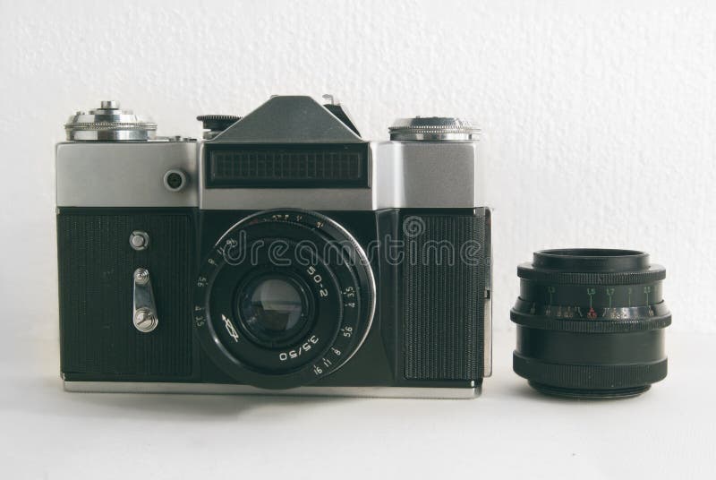 Old Soviet Film Camera on a Tripod with a Flash and a Lens on a Stock ...