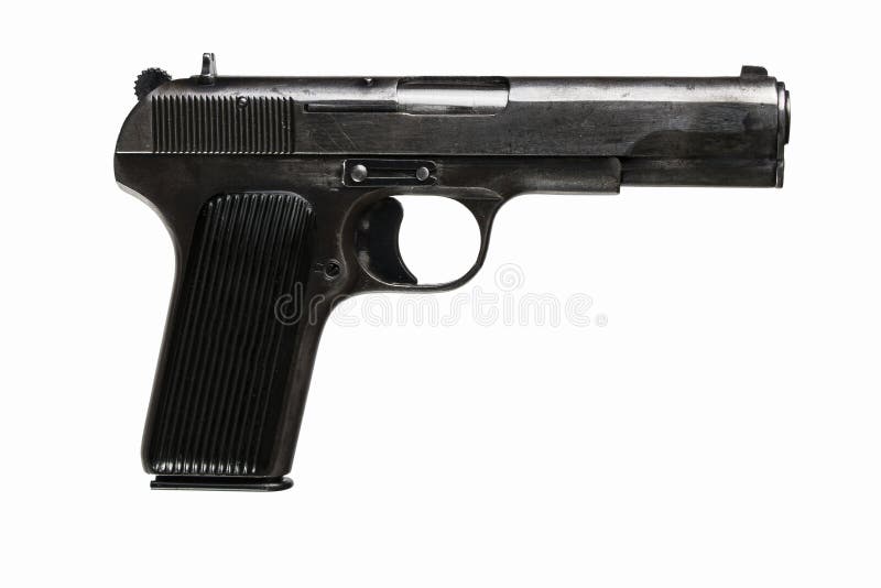 Soviet pistol on white stock image. Image of metal, shot - 113450607