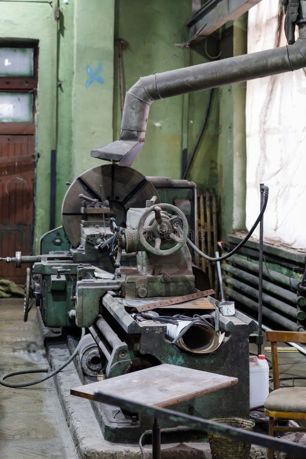 Old Soviet Lathe, Machine Tool Equipment. Locksmith Shop in the Railway ...