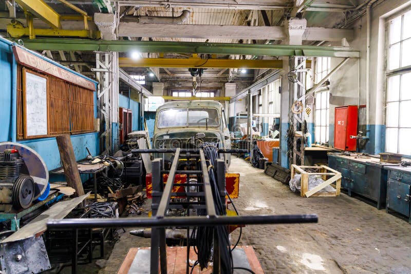 Old Soviet Lathe, Machine Tool Equipment. Locksmith Shop in the Railway ...