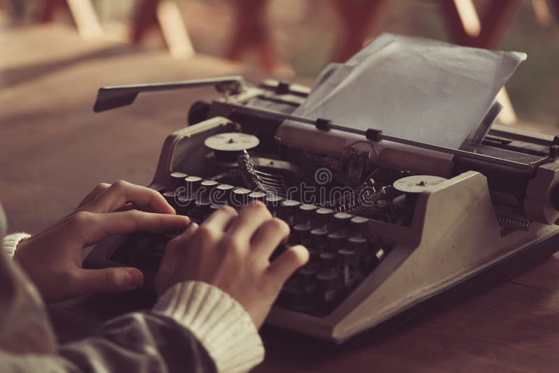 Old Soviet Mechanical Retro Typewriter in the Hands Stock Image - Image ...