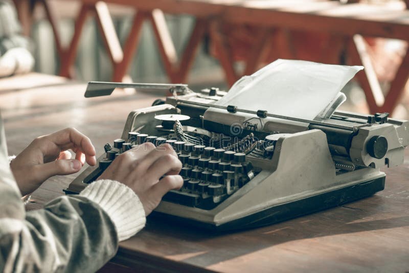 Old Soviet Mechanical Retro Typewriter in the Hands Stock Photo - Image ...