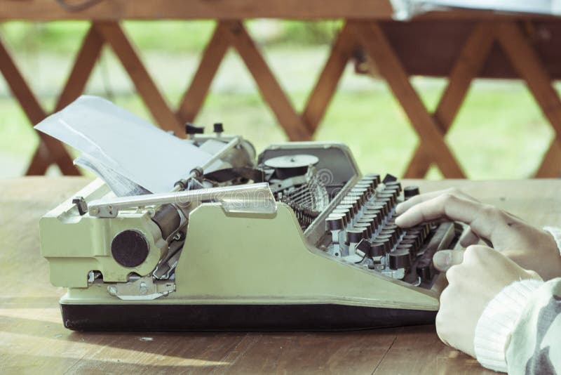 Old Soviet Mechanical Retro Typewriter in the Hands Stock Photo - Image ...