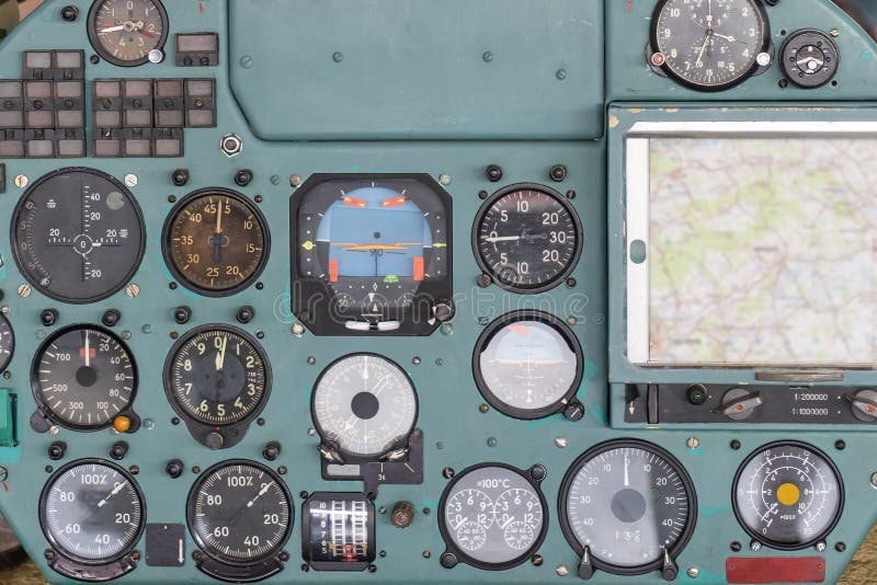 Old Soviet Military Fighter Jet Green Dashboard with Old Analog ...