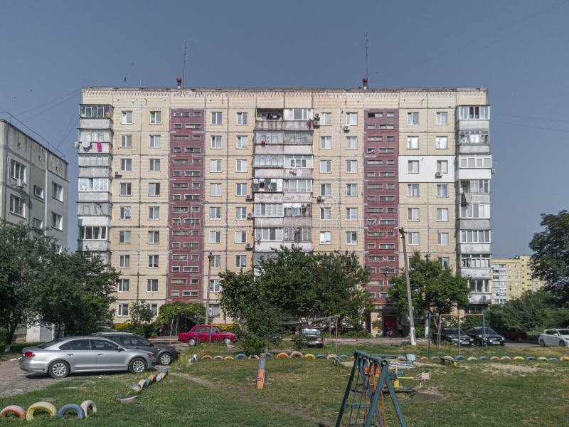 Old Soviet Prefabricated Nine-storey Panel Apartment Building with Two ...
