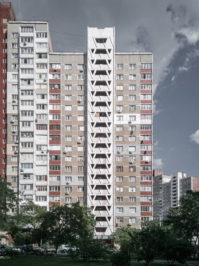 Old Soviet Prefabricated Skyscraper Panel Apartment Building. Editorial ...