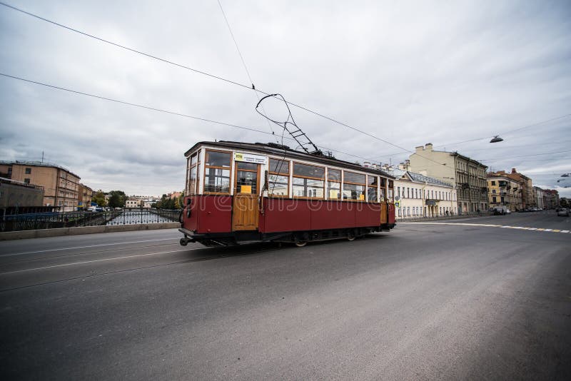 Old Soviet red tram editorial stock photo. Image of public - 78319123