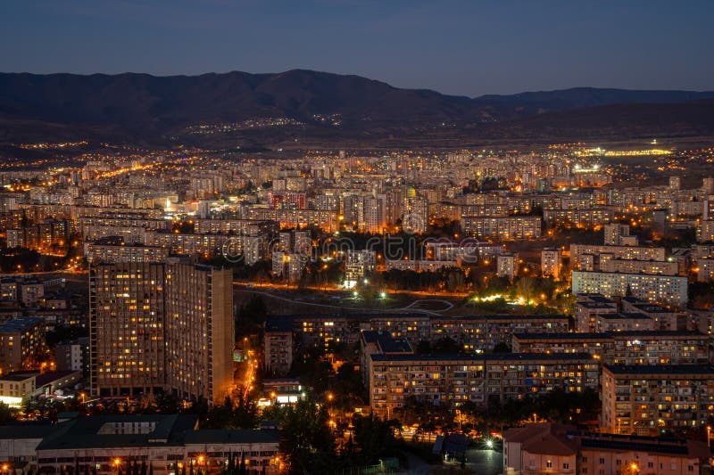 Old Soviet Residential District Gldani at Night. Tbilisi Stock Image ...