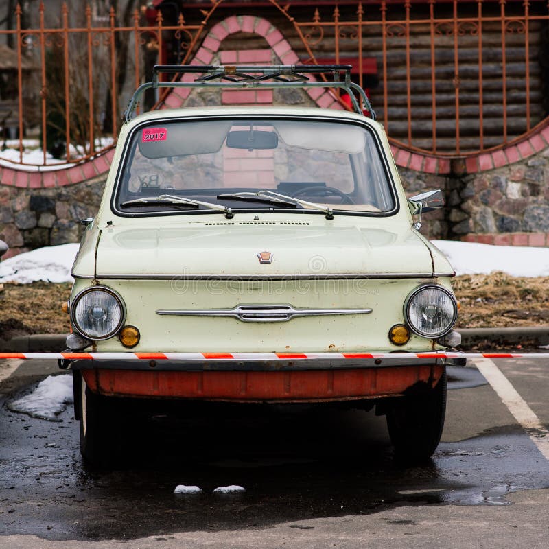 Old Soviet Retro Vintage Car in the Open Air. Row of Auto of the Soviet ...
