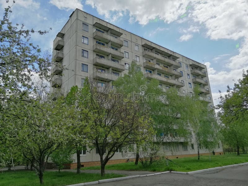 Old Soviet Socialist Panel Apartment Building in Summer Afternoon Stock ...