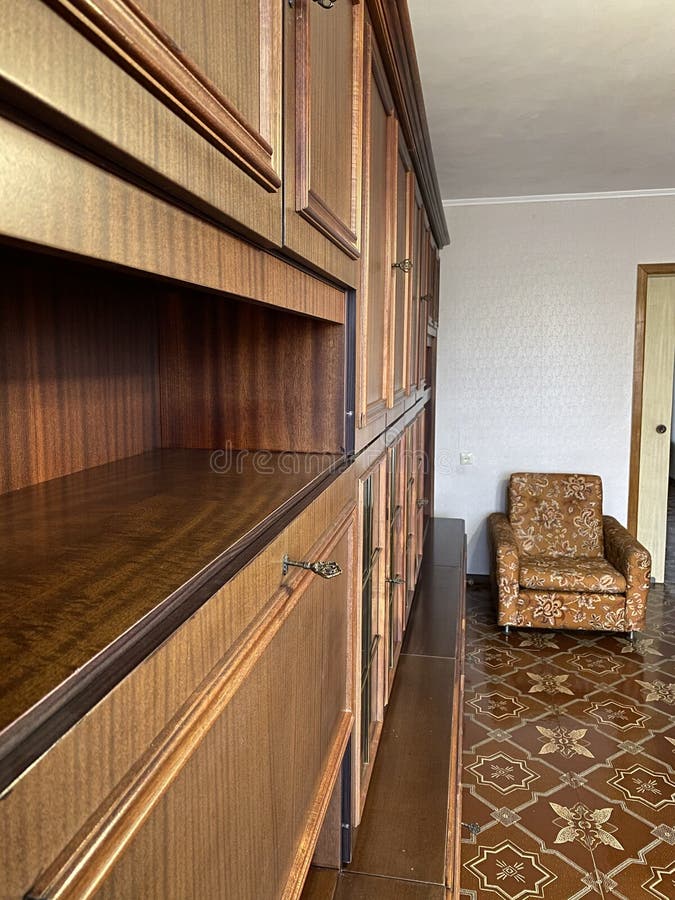 Old Soviet Sofa and Wooden Wardrobe in Soviet Apartment Stock Image ...