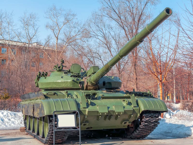 An Old Soviet Tank As Military Monument. Winter Shooting Stock Image ...