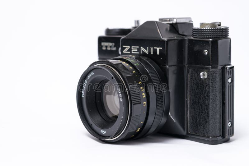 Old Soviet Zenit TLL 35 Mm Film Camera Isolated on White with he ...