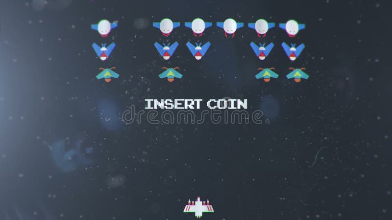 INSERT COIN Text with Glitch Background Concept for Video Games Screen ...