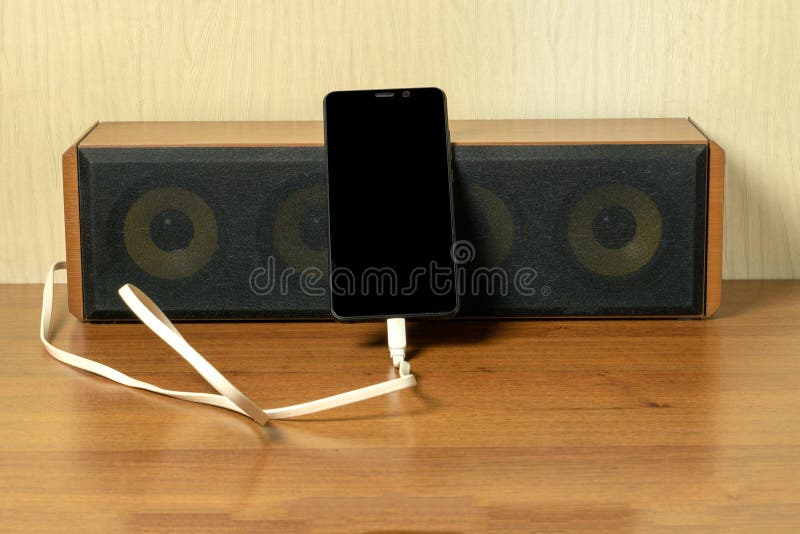 Old Speaker Linked by Usb-cable To Smartphone Stock Photo - Image of ...