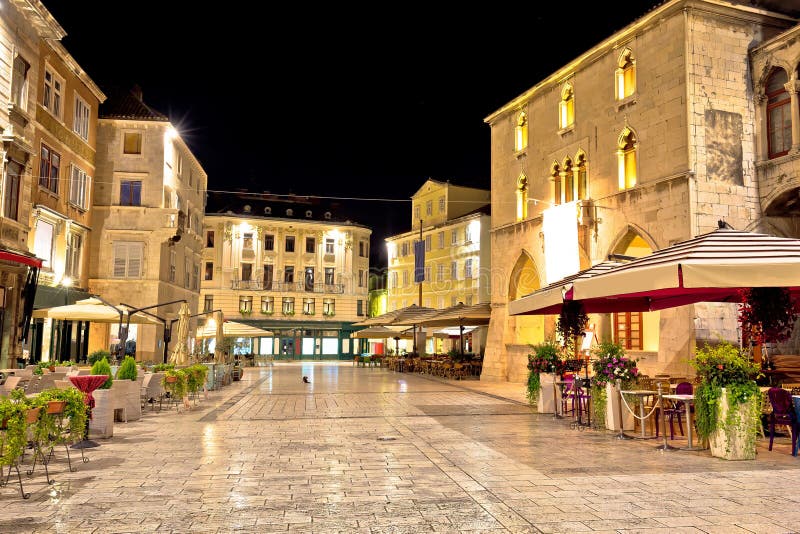 Split at night, Croatia stock photo. Image of archaeological - 53574952