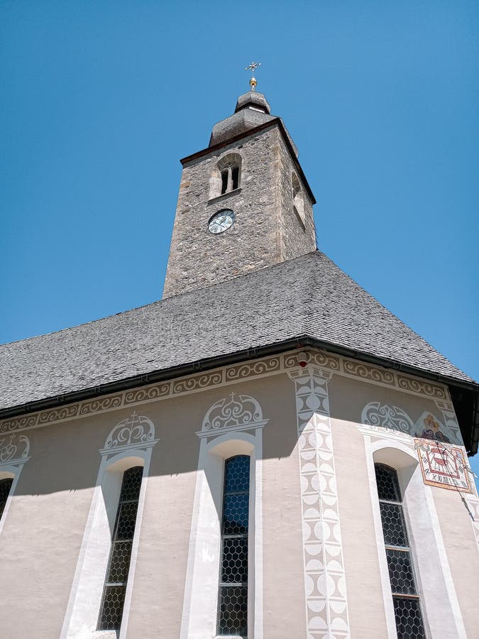 Facade of the St. Nicholas Church in Lech am Arlberg Stock Image ...