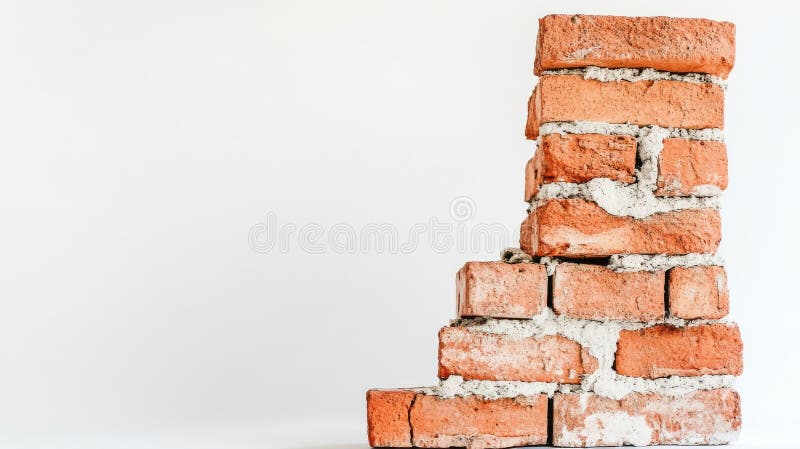 An Old Stack of Red Bricks is Positioned Alone on a Clean White Surface ...