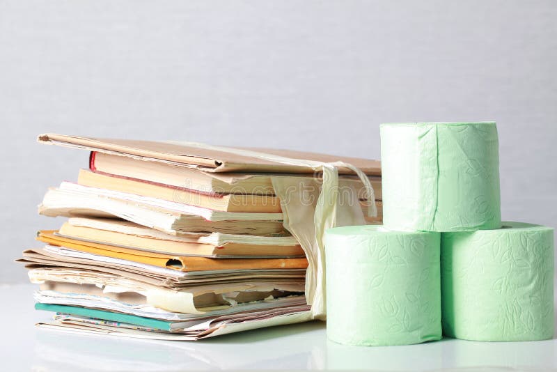 Old Stack of Waste Paper and a Roll of Toilet Paper Stock Image - Image ...